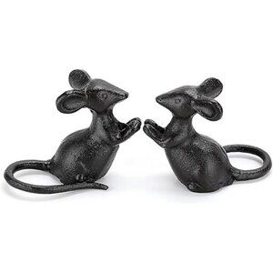 Accents | 2 Cast Iron Cute Mouse Figurine Sculpture Black Mice Statues ...